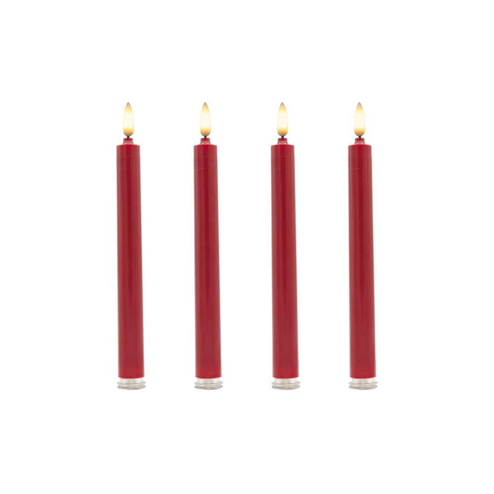 LUMABASE Red Battery Operated 3D Wick Flame Taper Candles (Set of 4 ...