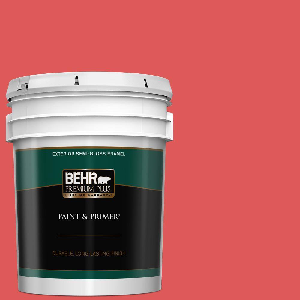 BEHR PREMIUM PLUS 5 gal. #150B-6 Firecracker Semi-Gloss Enamel Exterior ...