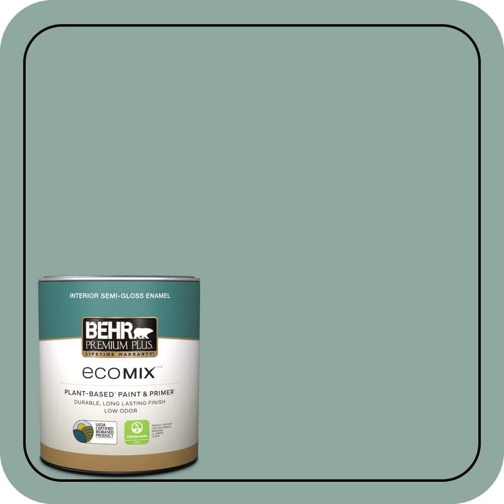 BEHR PREMIUM PLUS 1 qt. #S430-4 Green Meets Blue Semi-Gloss Enamel ...