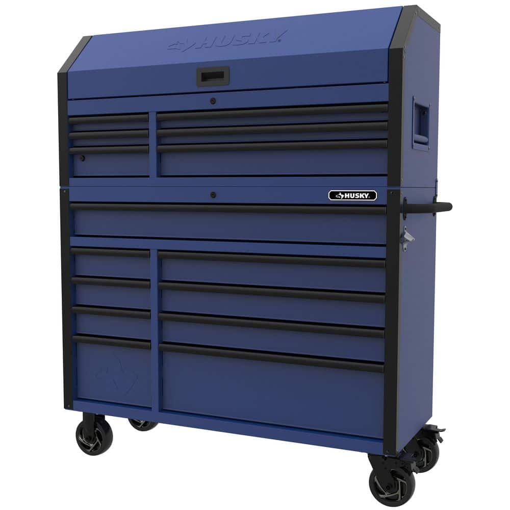 Husky Heavy-Duty 52 in. W 15-Drawer Matte Blue Steel Rolling Tool Chest ...