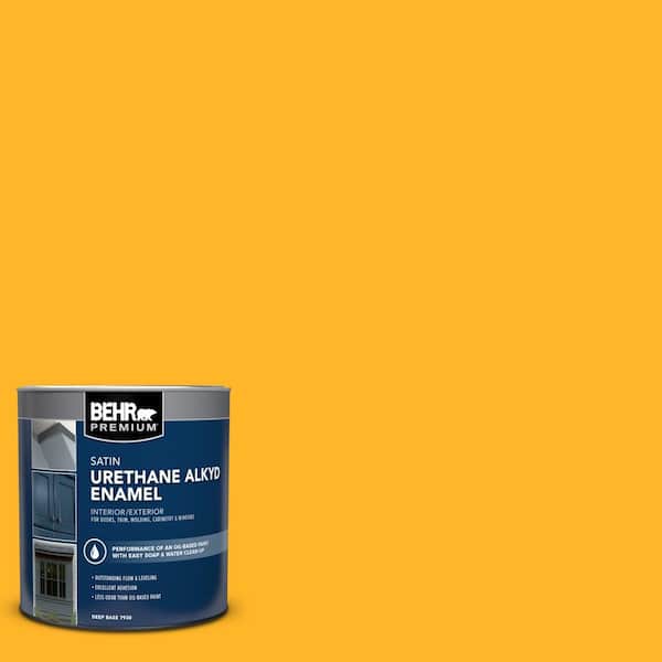 BEHR PREMIUM 1 qt. #P260-7 Extreme Yellow Satin Enamel Urethane Alkyd ...