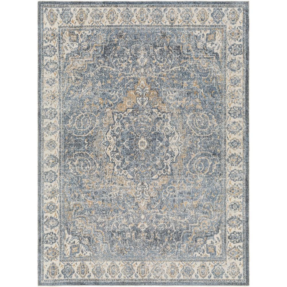 Livabliss Lillian Sky Blue 7 ft. x 9 ft. Indoor Machine-Washable Area ...
