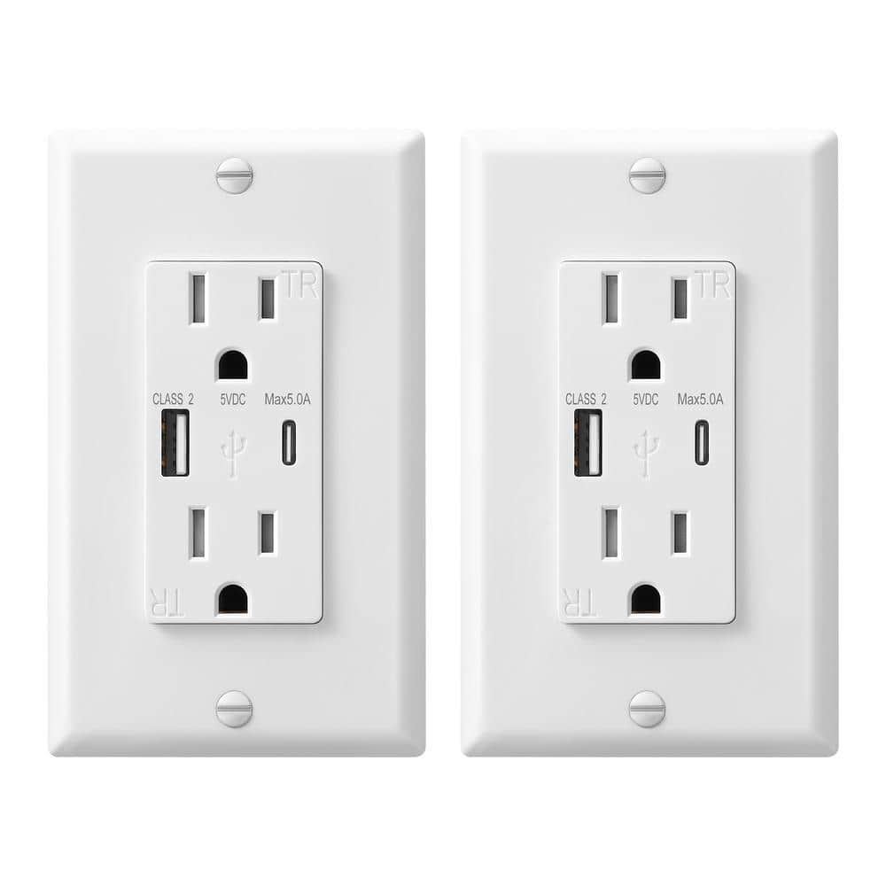 DEWENWILS White 15 Amp Tamper Resistant Receptacle Outlet with USB-A ...