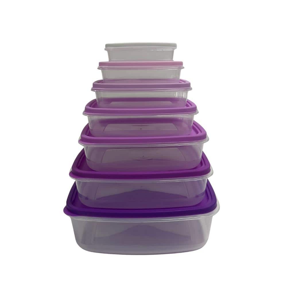 LEXI HOME Gradient Purple 14-Piece Nested Rectangular Plastic Plastic Food Storage Container Set ...