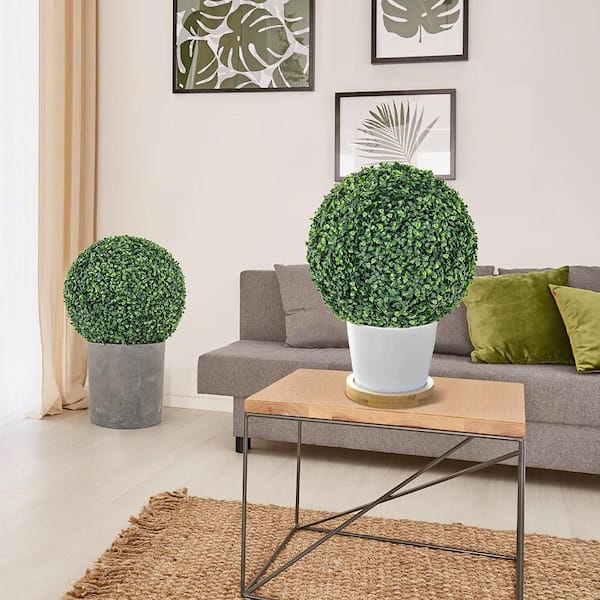 Gymax 2-Pieces 1.3 ft. Artificial Boxwood Topiary Balls Sun-Protective ...