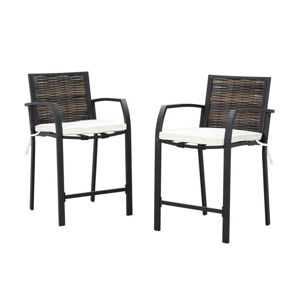 TOP HOME SPACE Wicker Outdoor Bar Stool with White Cushion 2-Pack ...