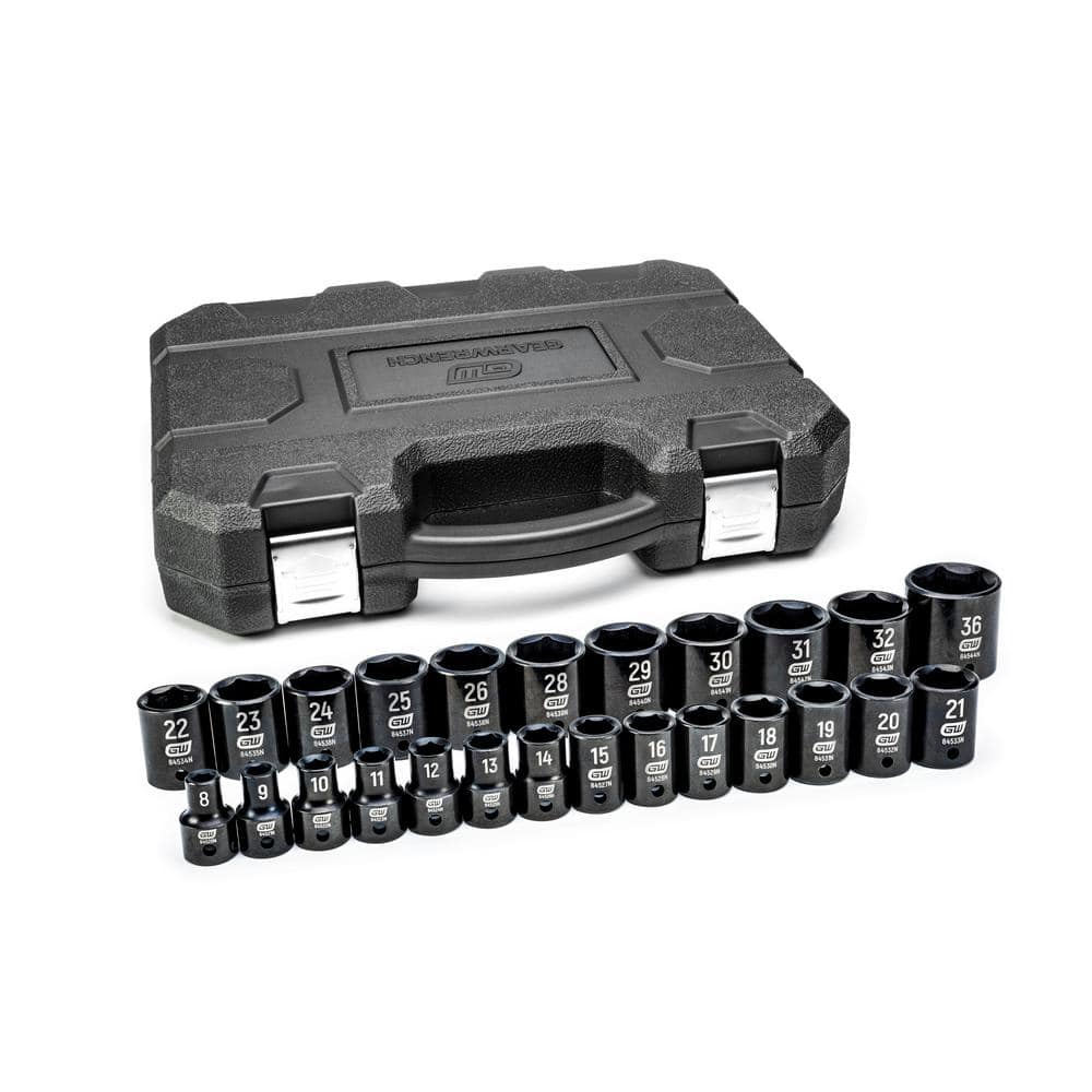 GEARWRENCH 1/2 in. Drive 6-Point Metric Standard Impact Socket Set (25 ...
