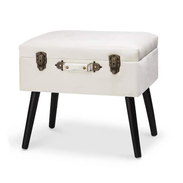 Glitzhome 19.70 in. L Seashell White Velvet Upholstered Storage Stool ...