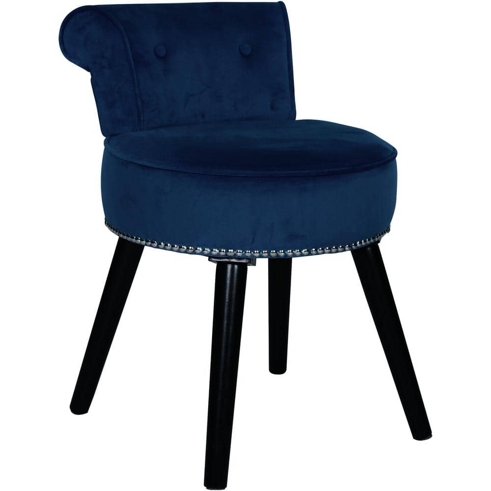 VEIKOUS Modern Blue Solid Wood Vanity Stool Makeup Seats With ...