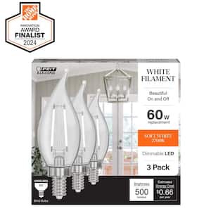 Feit Electric 25W Equivalent BA10 E12 Candelabra Dim White Filament Clear Glass Chandelier LED ...