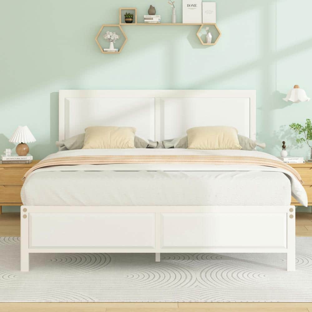 VECELO Metal Bed Frame White Metal Frame Full Size Platform Bed with ...