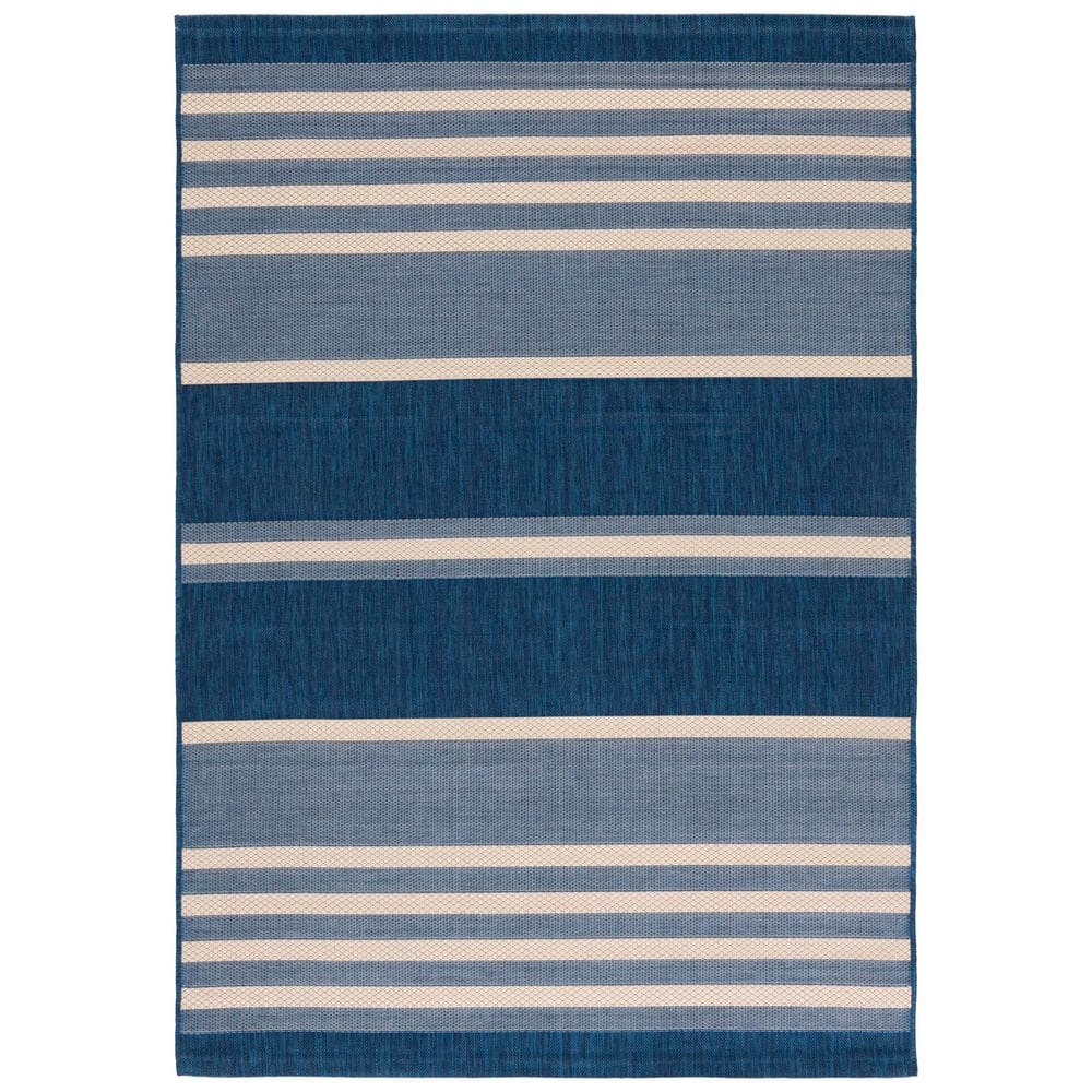 SAFAVIEH Courtyard Navy Blue/Beige 5 ft. x 8 ft. Striped Contemporary ...