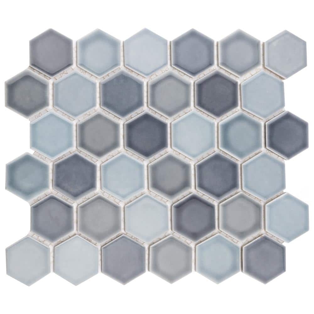 Merola Tile Hudson Due 2" Hex Stillwater 8 in. x 8 in. Porcelain Mosaic ...