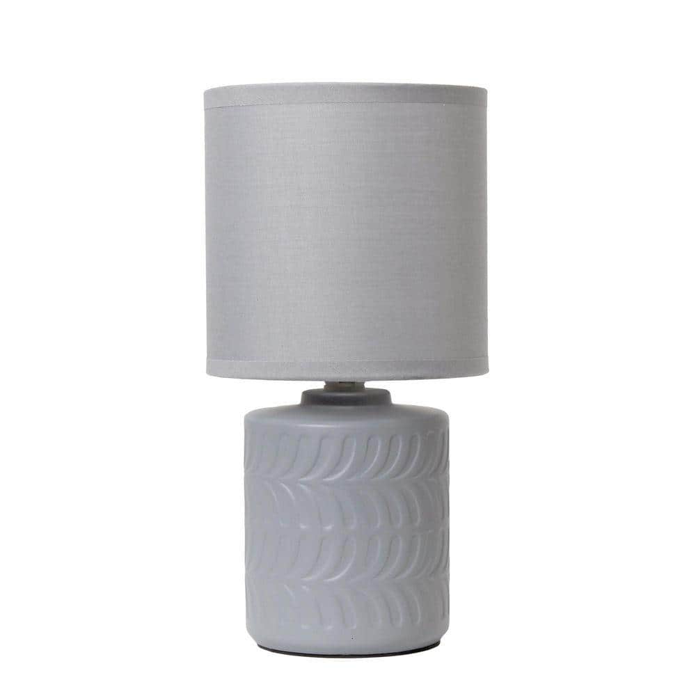 Simple Designs 10 Floral Ceramic Table Lamp, Gray Base with Drum Shade ...