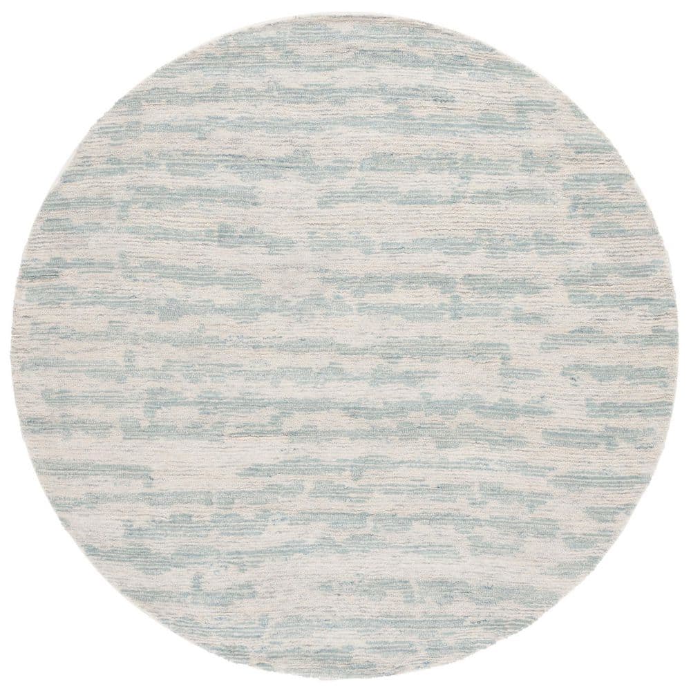 SAFAVIEH Ebony 6 ft. x 6 ft. Ivory/Light Blue Abstract Swirl Striped ...