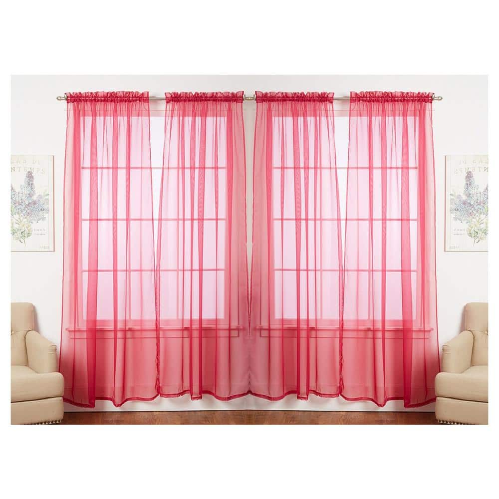 J&V TEXTILES Solid Bright Rose 55 in. W x 84 in. L Rod Pocket Sheer ...