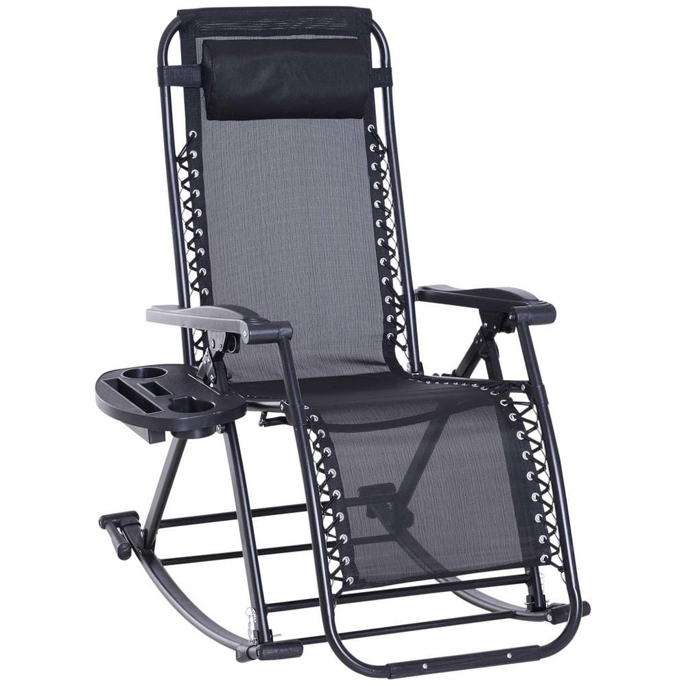Cesicia Black Metal Anti Gravity Foldable Outdoor Rocking Chair with ...