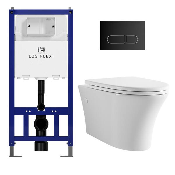 Los Flexi Elongated Wall Hung Toilet Combo Set White - 0.8/1.6GPF Dual Flush, Stable Concealed ...