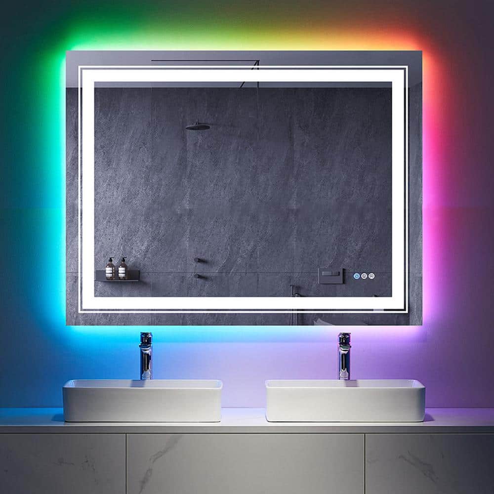 ODDSAN RGB Mirror 48 in. W x 36 in. H Rectangular Frameless Anti-Fog ...