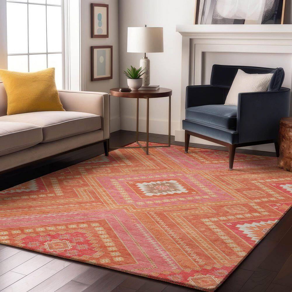 Addison Rugs Mayfield Premium Machine Washable Abstract AMF1010 Coral 9 ...