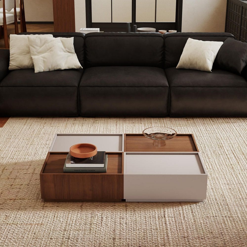 Magic Home 47 in. MDF Rectangle Coffee Table Modular Stackable Center ...