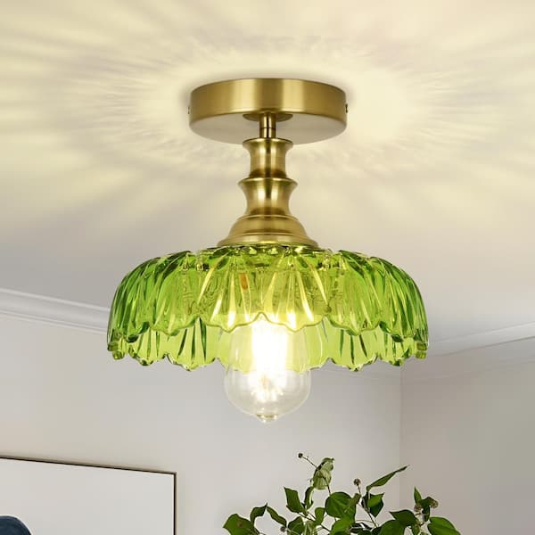 Henveton Essel 9.44 in. 1-Light Green Modern Mid Century Semi-Flush ...