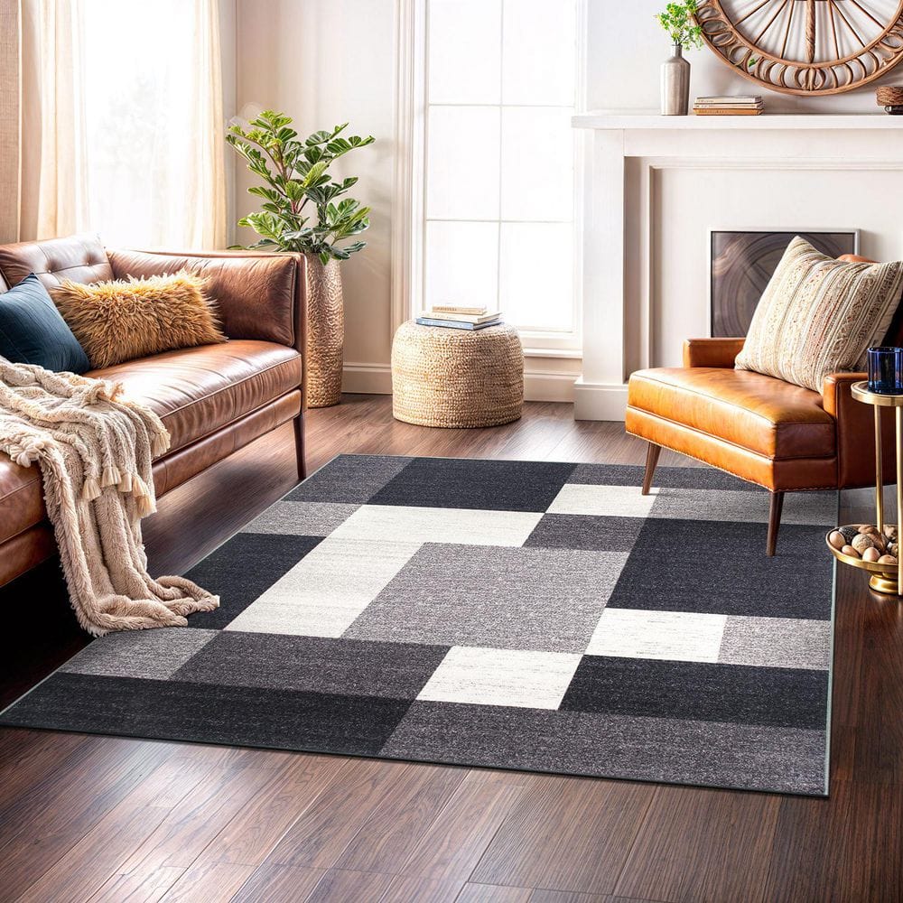 WRG Geometric Boxes Design Non-Slip (Non-Skid) Gray 6 ft. 6 in. x in. 6 ...