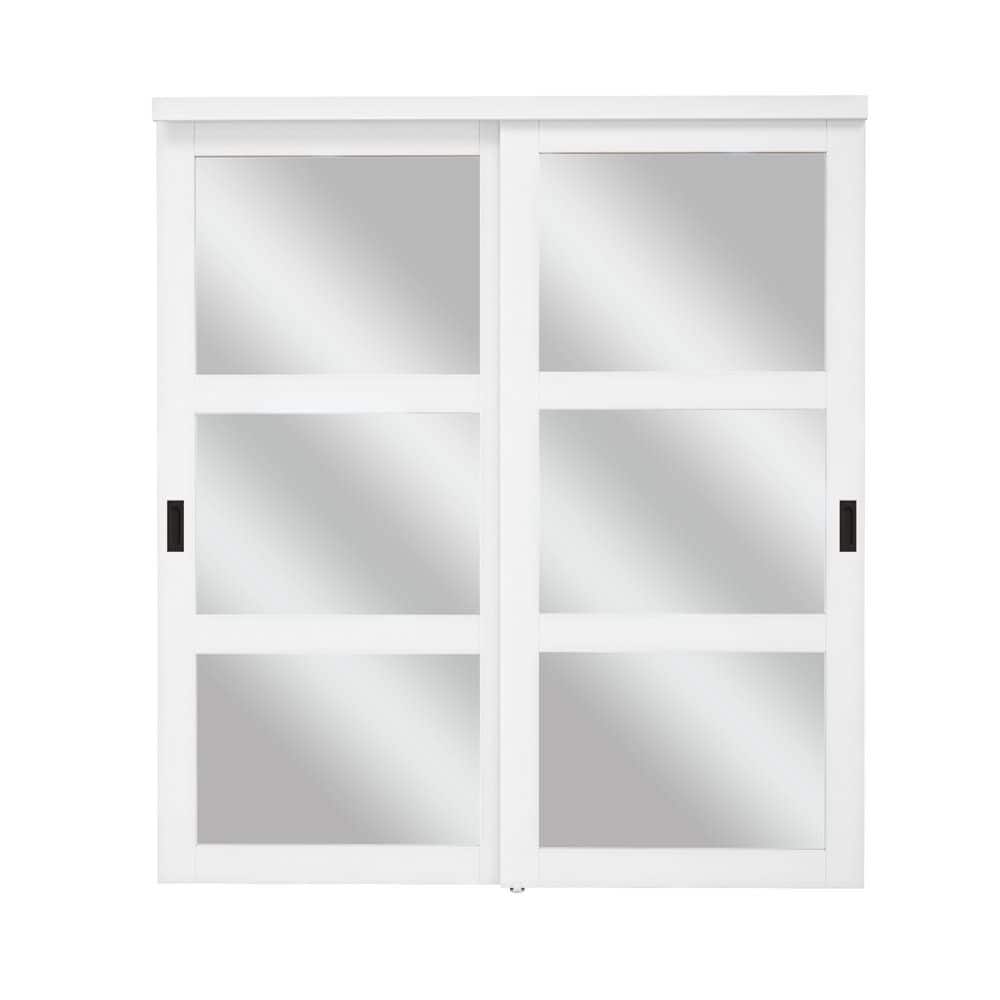 EH PUERTA 72 in. x 80 in. Solid Core 3-Lite Mirror White Primed MDF ...