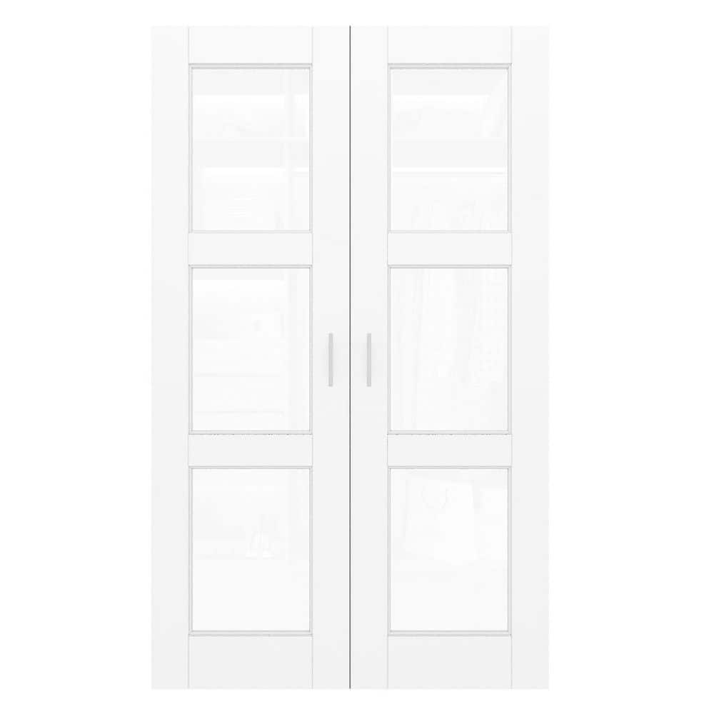 ARK DESIGN 48 in. x 80 in. 3-Lite Clear Glass White Solid Core Glass ...