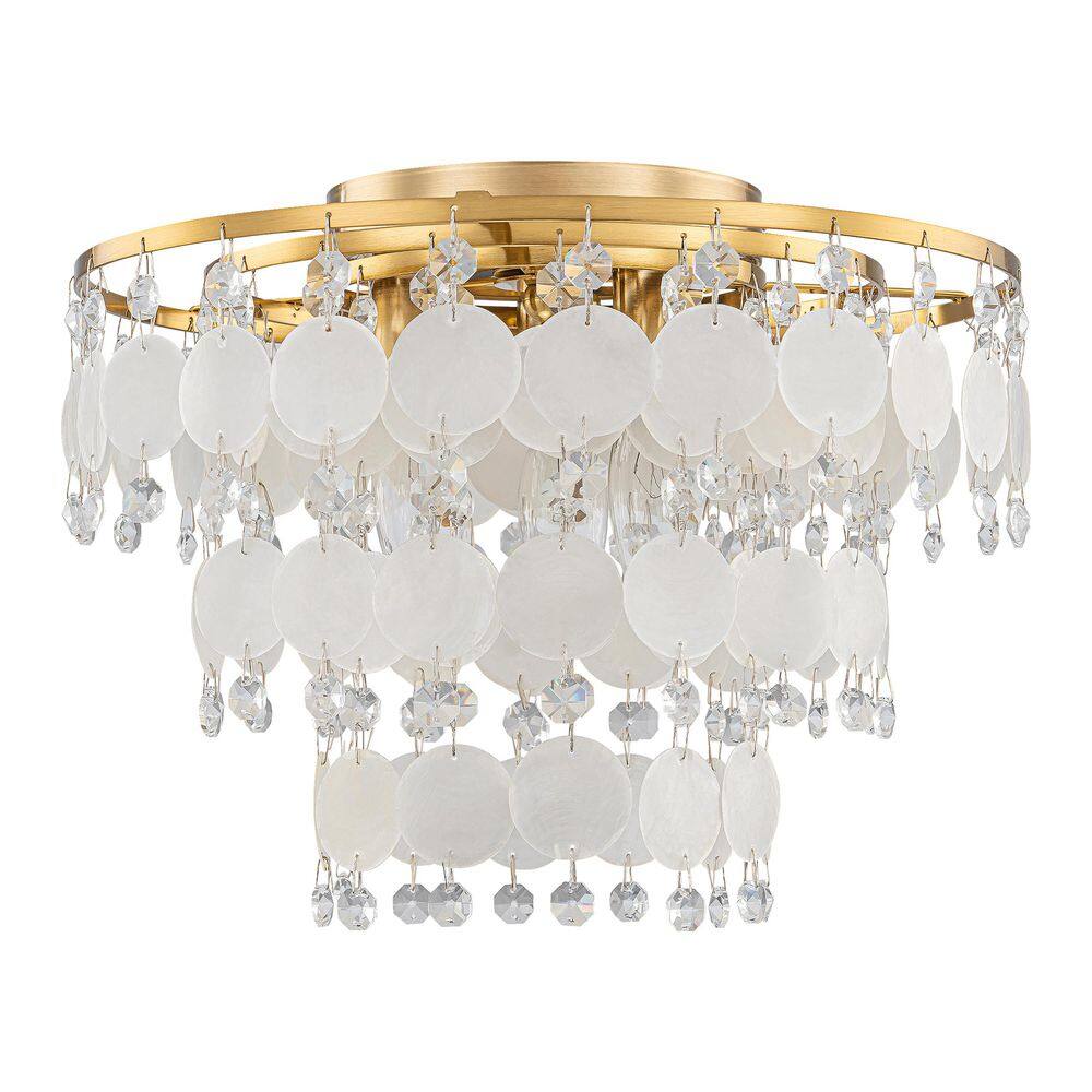 TinHon 9 in. Modern Gold Flush Mount Ceiling Light with Capiz Shell and ...