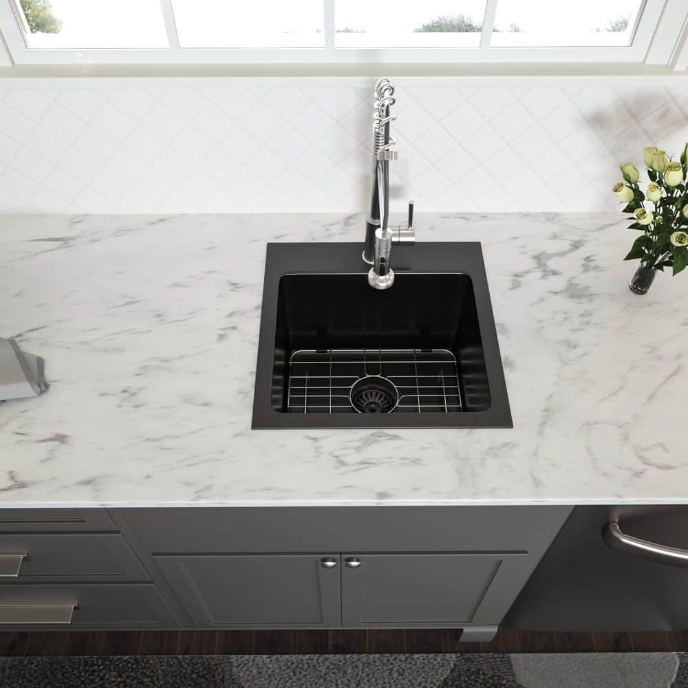 Qidian 15 in. Drop in Single Bowl 16-Gauge Gunmetal Black Stainless ...