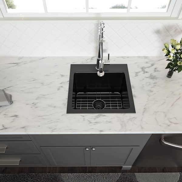 Qidian 15 in. Drop in Single Bowl 16-Gauge Gunmetal Black Stainless ...