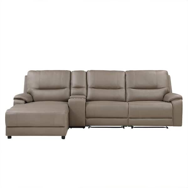 Boise 121 in. Straight Arm 4 Piece Microfiber Modular Power Reclining Sectional Sofa in Taupe with Left Chaise