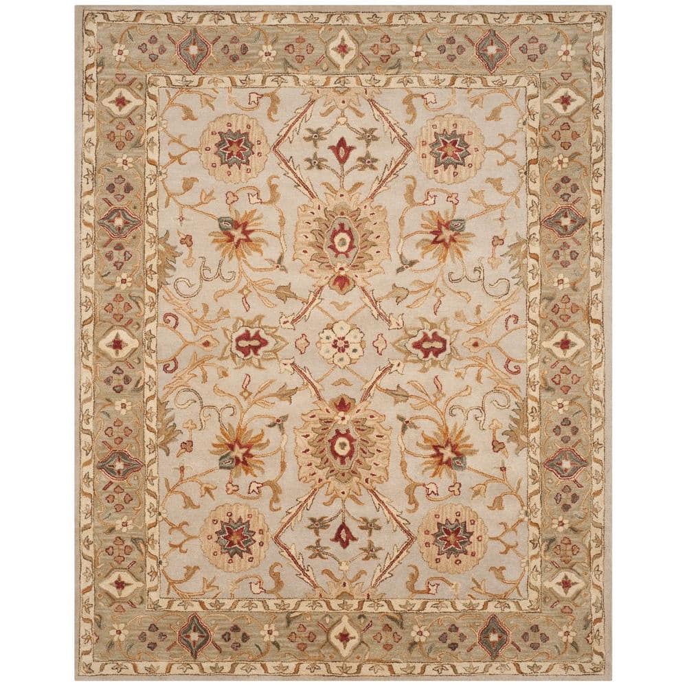 SAFAVIEH Antiquity Grey Beige/Sage 10 ft. x 14 ft. Border Area Rug ...