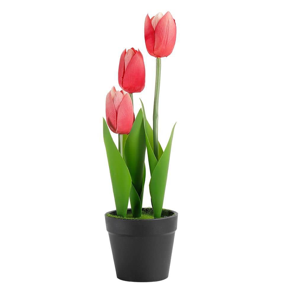 Oumilen Realistic Artificial Tulips 10 in. Pink Artificial Tulips Plant ...