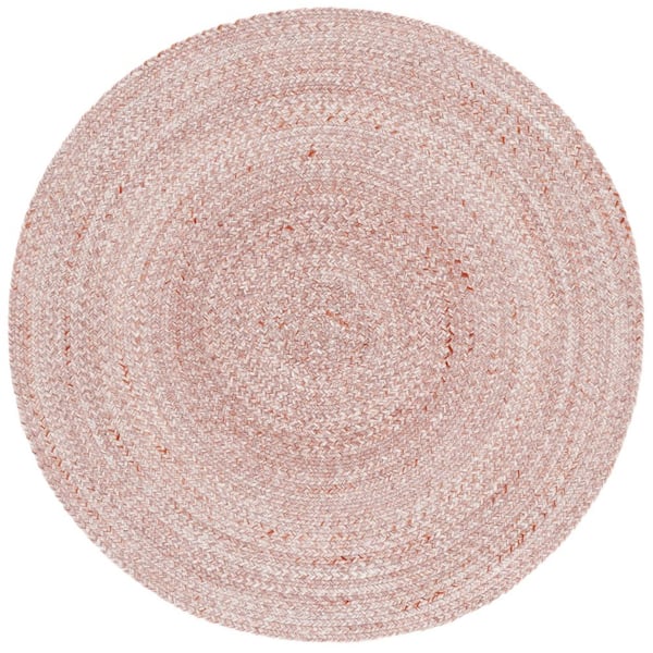 SAFAVIEH Braided 3 ft. x 3 ft. Pink Solid Color Distressed Round Area ...
