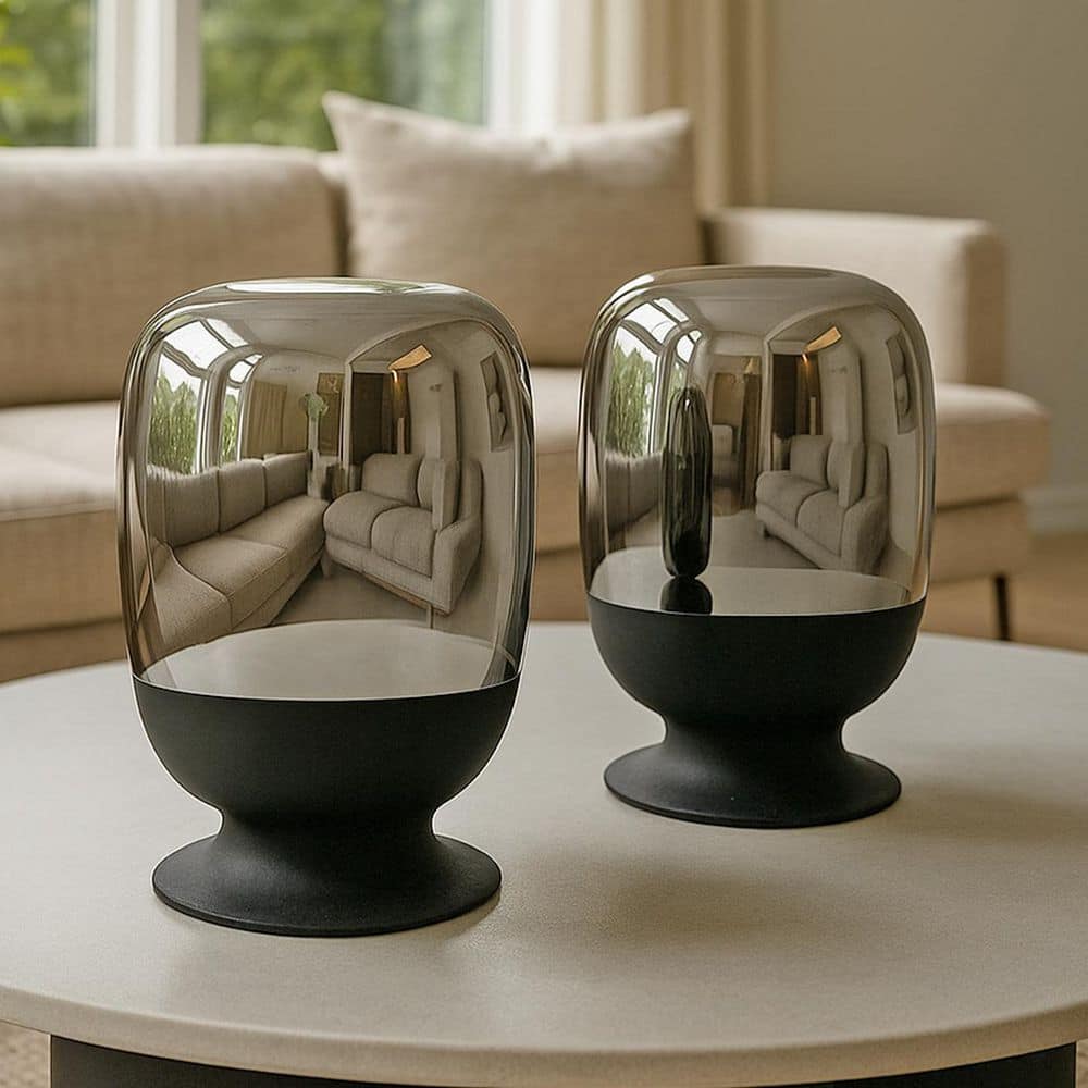 castellousa Silver 12 in. Modern Cylinder Decorative Glass Vase Set of ...