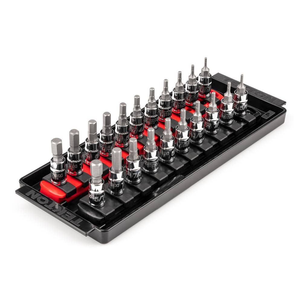 TEKTON 1/4 in. Drive Hex Bit Socket Set with Rails, 21-Piece (5/64-5/16 in., 2-8 mm) SHB90203 ...