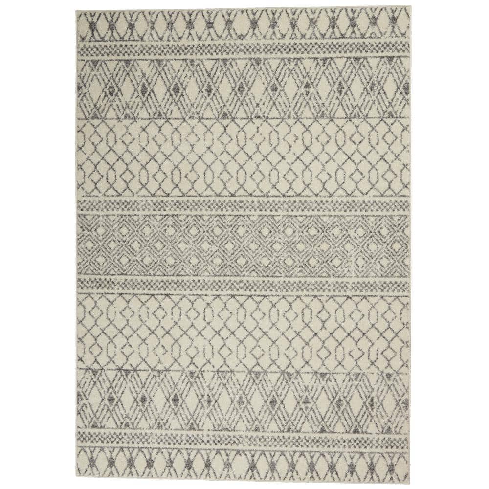 Nourison Passion Ivory/Grey 5 ft. x 7 ft. Geometric Transitional Area ...