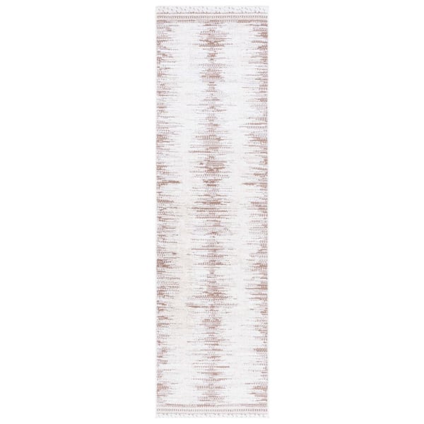 SAFAVIEH Alamo 2 ft. x 8 ft. Taupe/Ivory Horizontal Transitional Runner ...