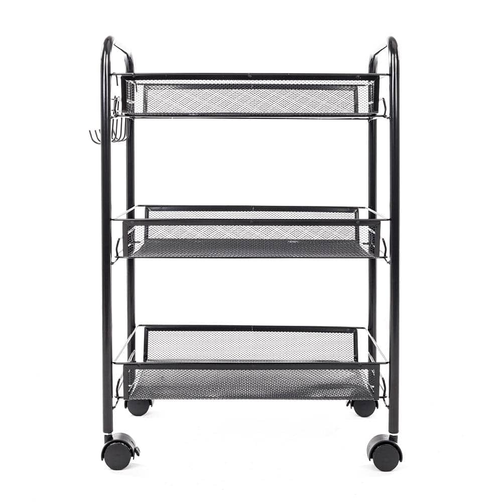 Karl home 3 Tiers Iron Multi-Functional 4-Wheeled Storage Cart in Black ...
