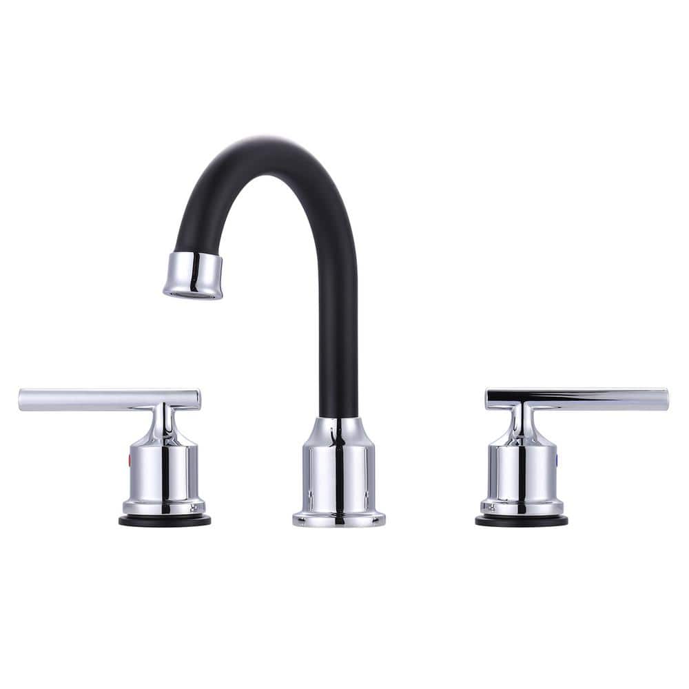 ALEASHA 8 in. Widespread 3-Hole Bathroom Faucet in Chrome and Black AL ...