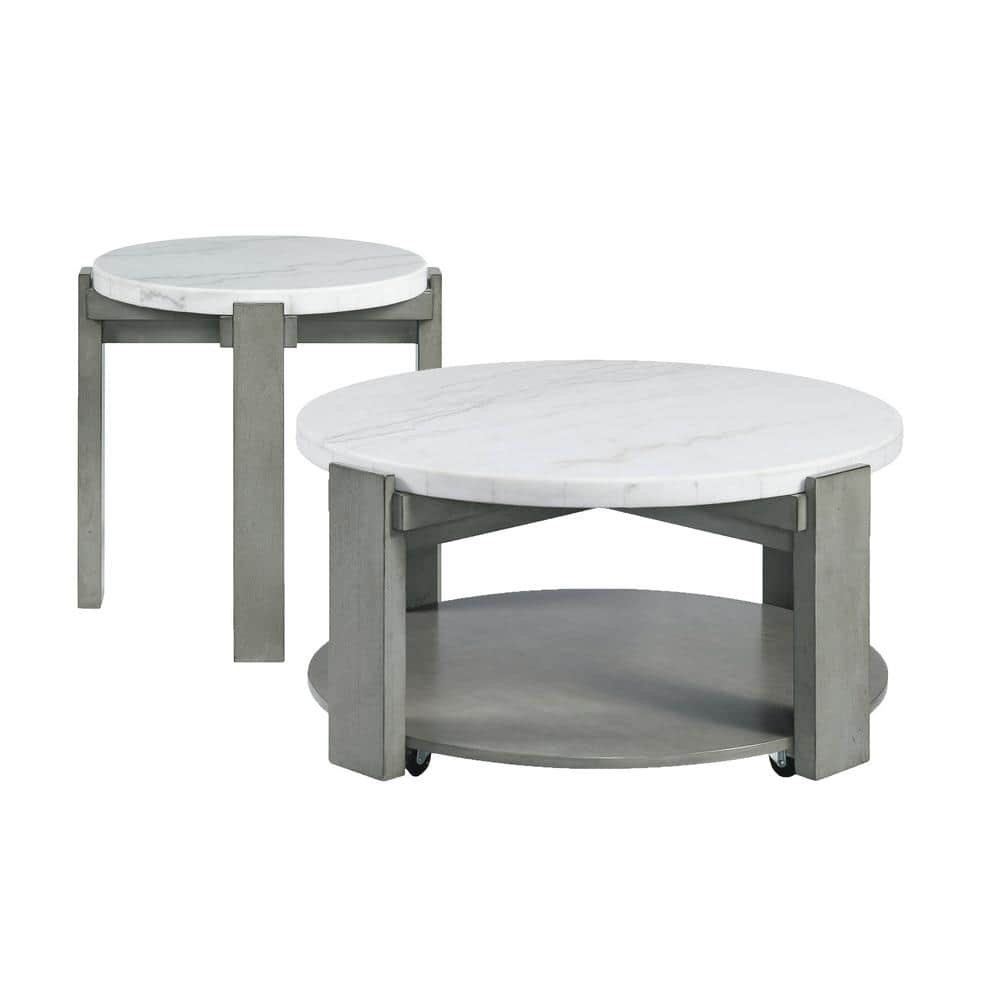 Picket House Furnishings Rysa 38 in. Grey Round Marble Coffee Table End ...