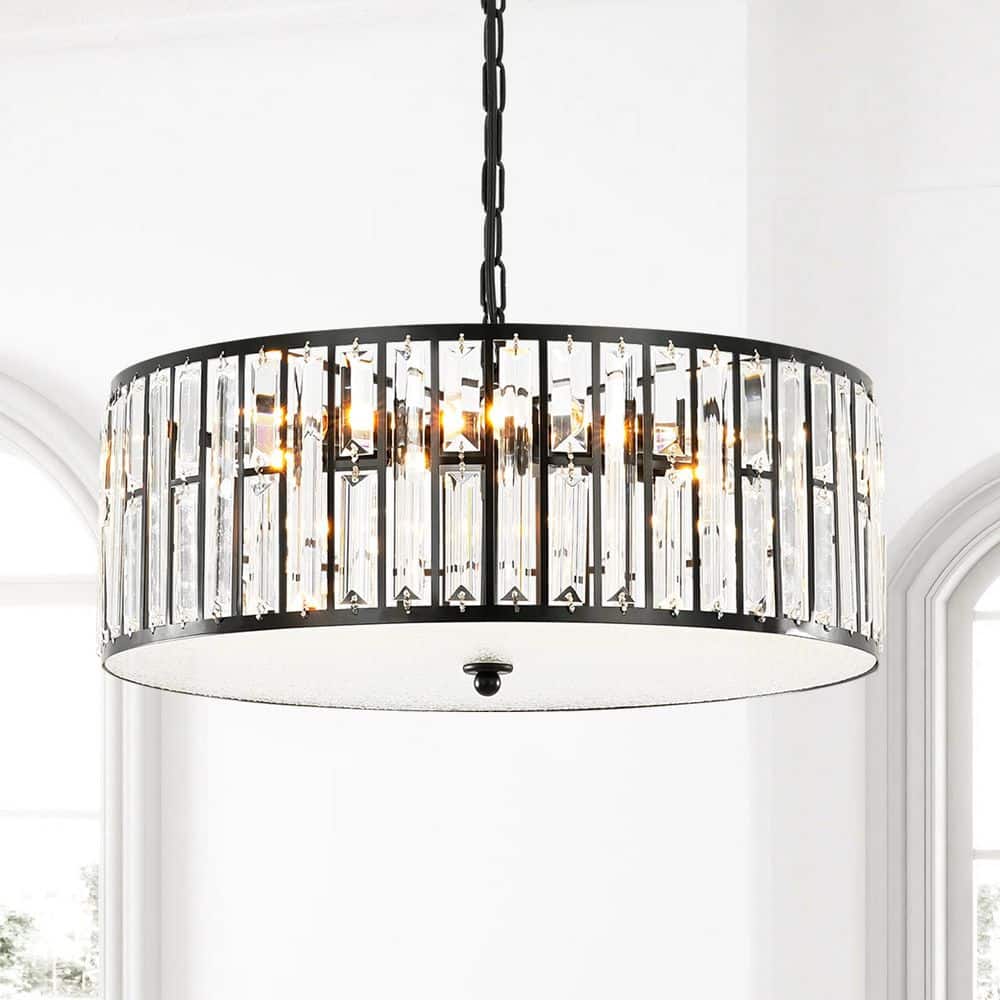 RRTYO Aiden 6-Light Modern Industrial Black Drum Crystal Chandelier for ...