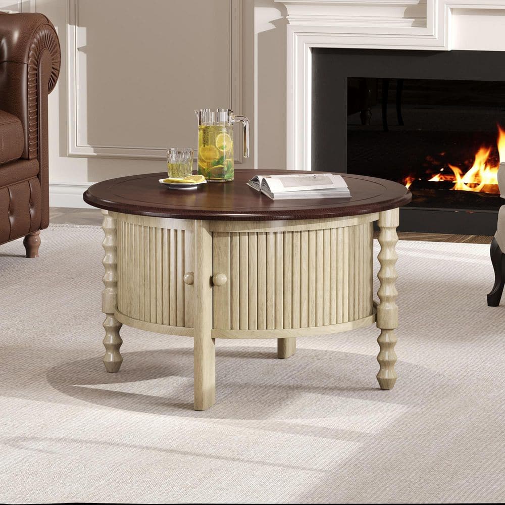 Noble House Willie Mid-Century Modern 30.3 in. Beige+Espresso Round ...