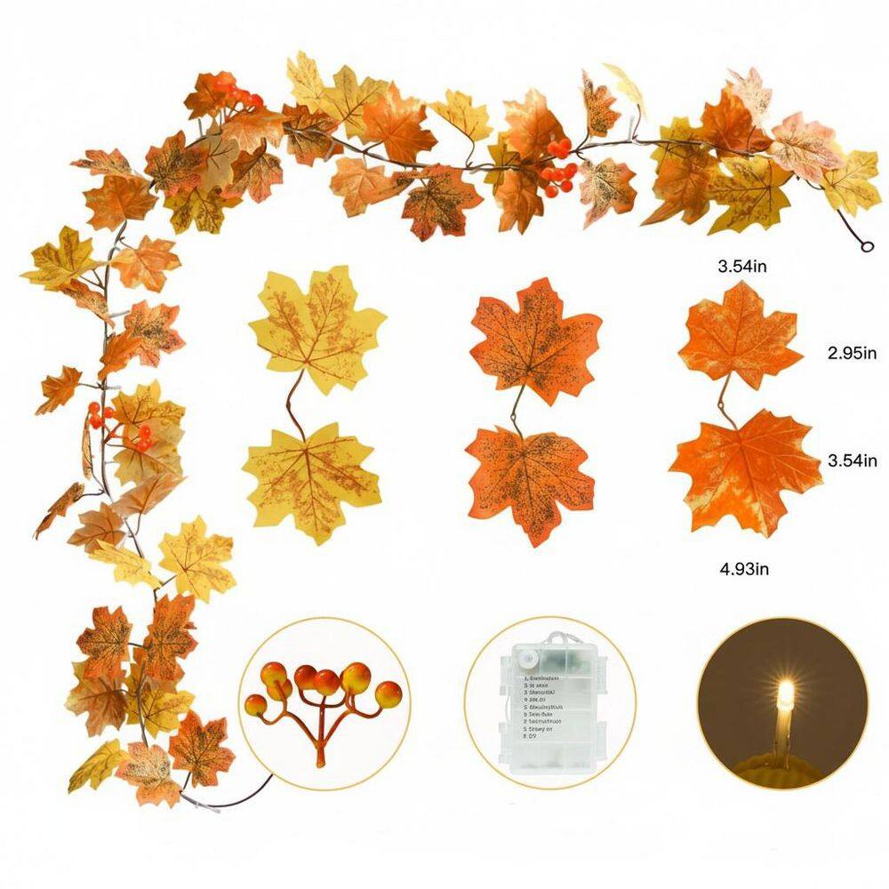 Fall Leaves Garland with Lights, 20 LED Battery Operated Fall Lights ...