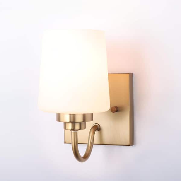 PUDO 4.72 in. 1-Light Gold Wall sconce with Iron Milky White Glass ...