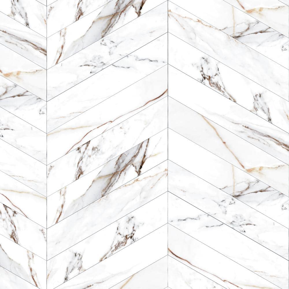 MOLOVO Elegance Gold Chevron 15.75 in. x 3.15 in. Matte Porcelain Tile ...