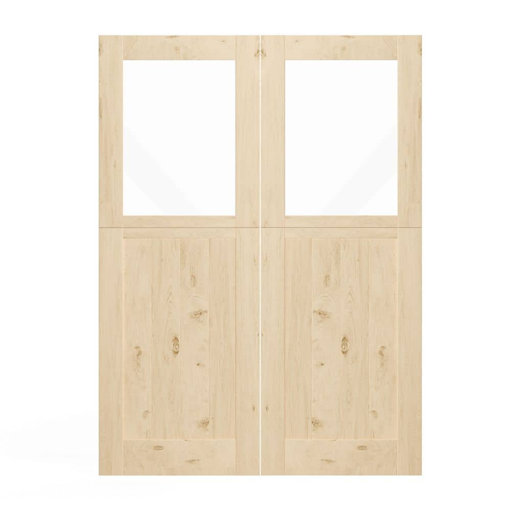 TENONER 56 in. x 80 in. 1/2 Lite, Primed Interior Dutch Door, Half ...