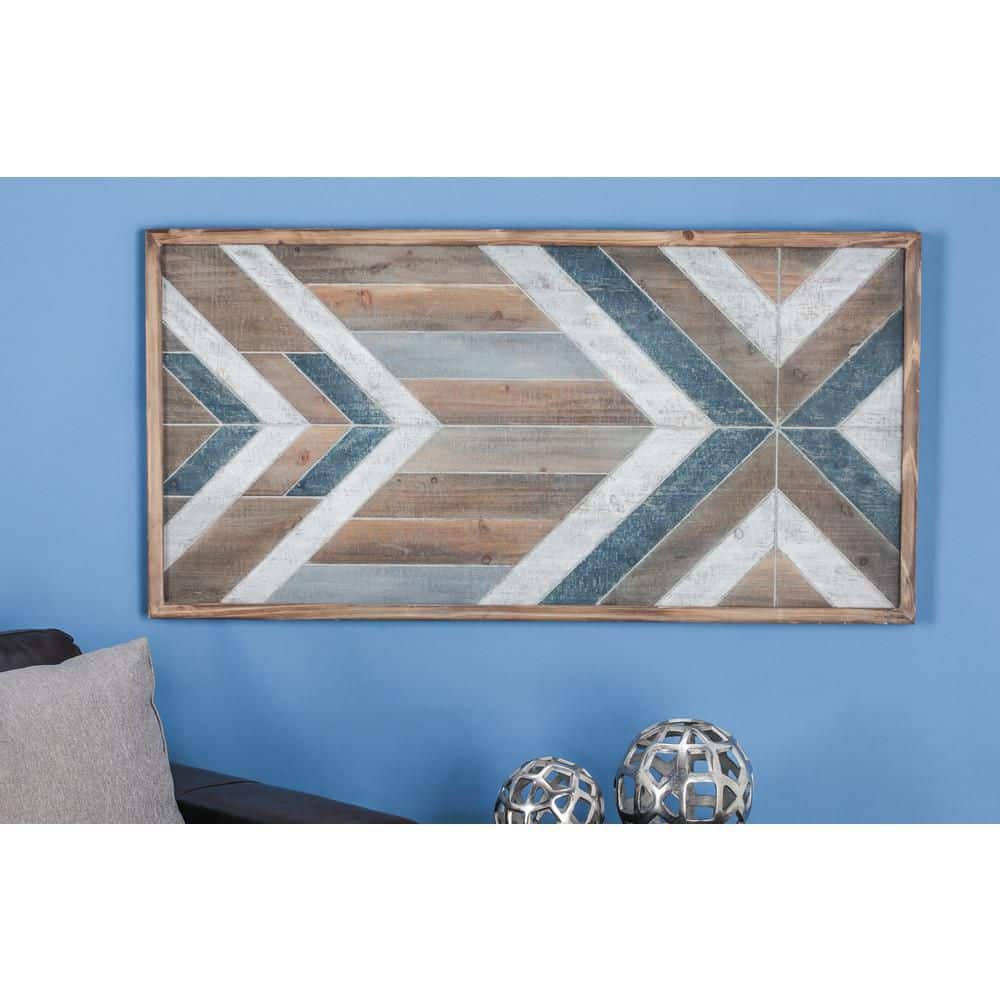 Litton Lane 23 in. x 46 in. Multi Colored Wood Farmhouse Abstract Wall ...